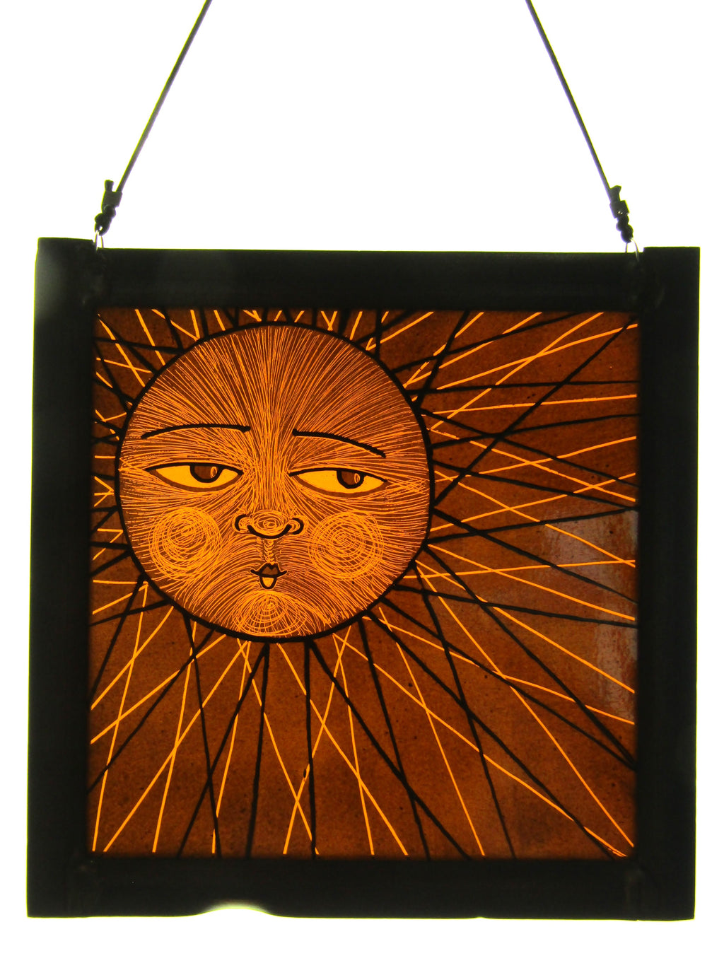 Amber Sun & Moon Ray Face - stained glass by Hilary Holmes. – Obsidian Art
