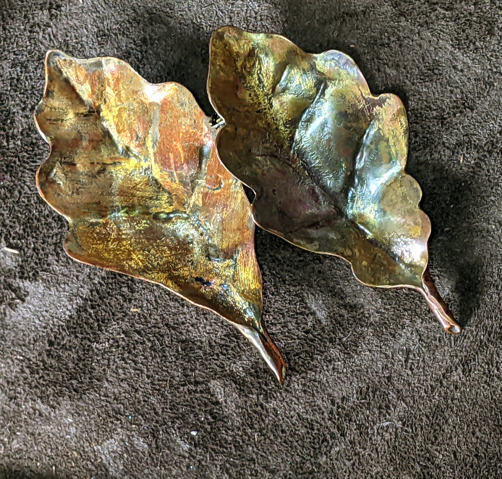 Oak Leaf Copper Brooch by Varvara White – Obsidian Art