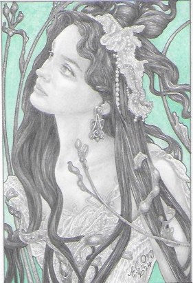 Head Study 2 - original pencil drawing by Ed Org in French pewter frame ...