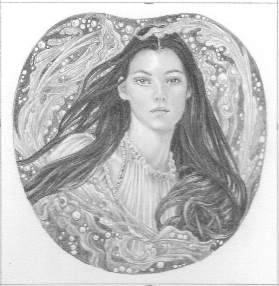 Iris Nymph - Original Pencil Drawing by Ed Org in Antique Wood & Silve ...