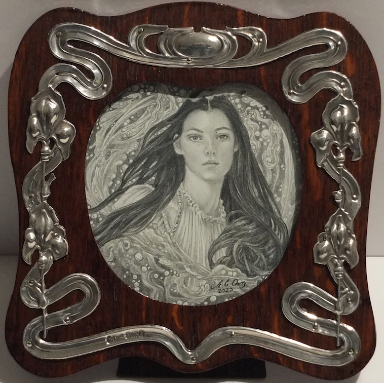 Iris Nymph - Original Pencil Drawing by Ed Org in Antique Wood & Silve ...