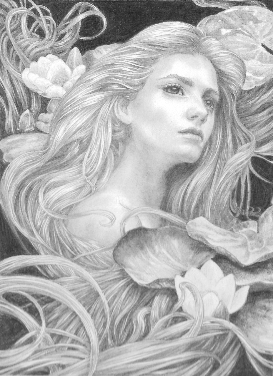 Lily Nymph - Original Pencil Drawing in Copper Art Nouveau Frame by Ed ...