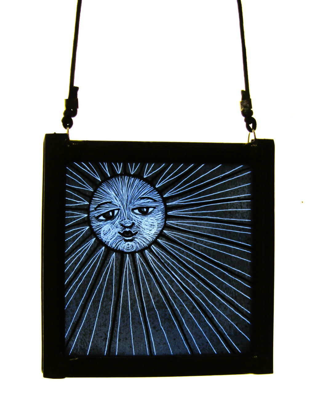 Small Blue Sun & Moon Ray Face - stained glass by Hilary Holmes ...