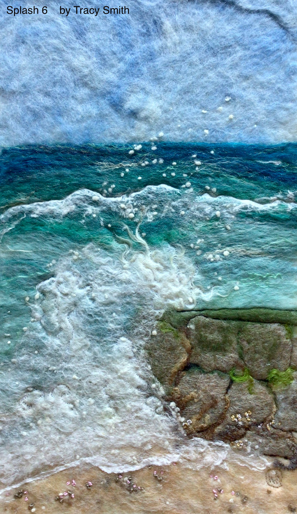 Splash 6 (Sussex Coast) - textile art by Tracy Smith – Obsidian Art