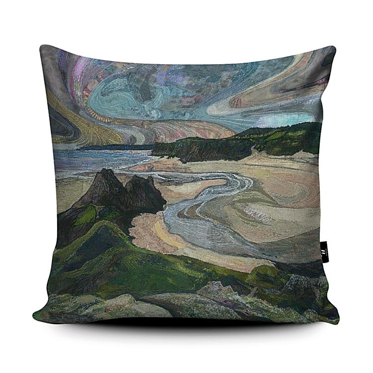 Back to Three Cliff's Bay - Cushion by Rachel Wright – Obsidian Art
