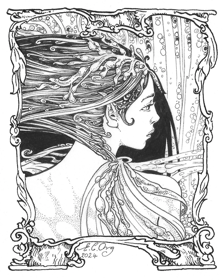 Mermaid - pen and ink by Ed Org – Obsidian Art