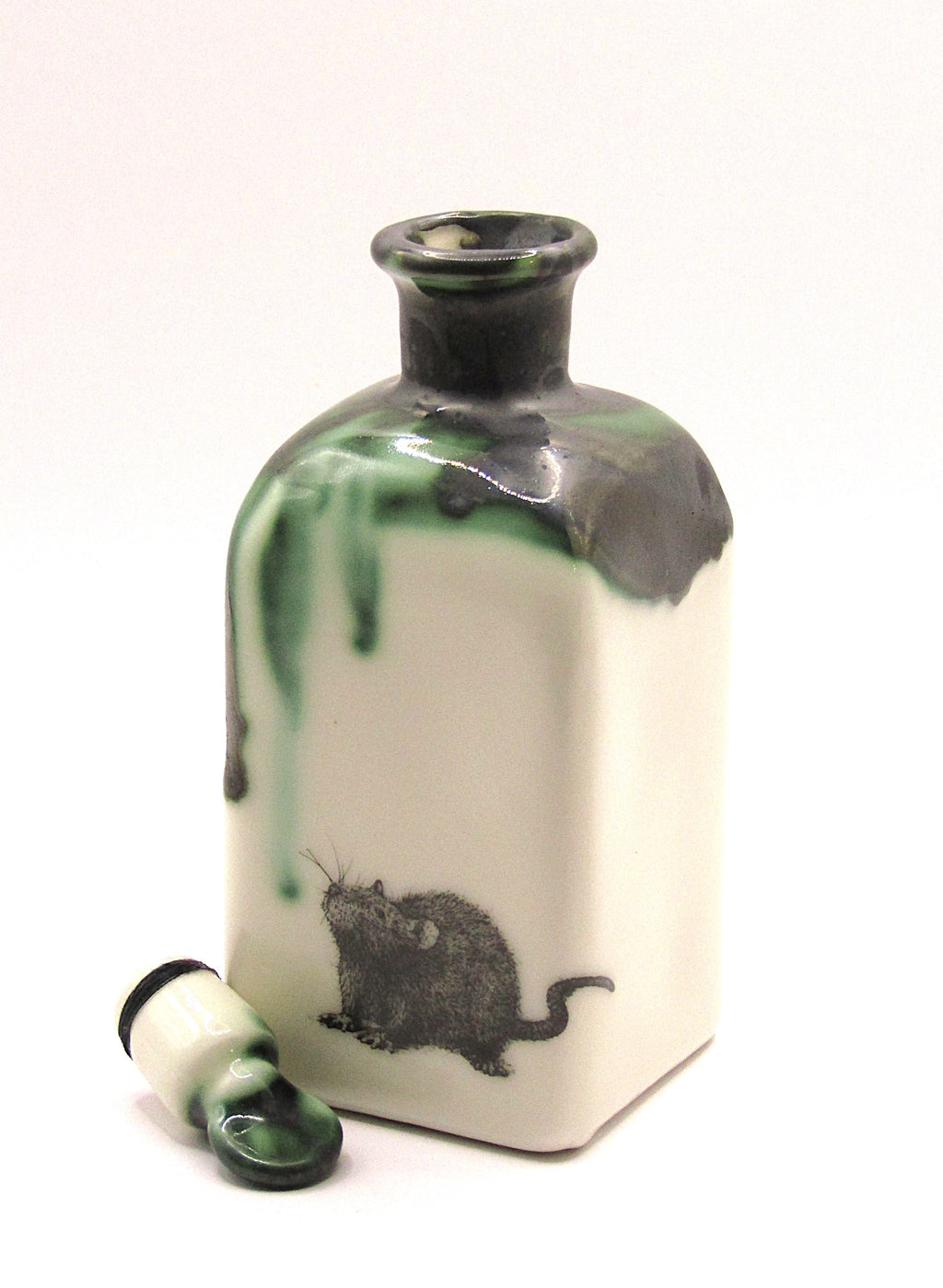 Porcelain Square Flask with Rat design by Jillian Riley – Obsidian Art