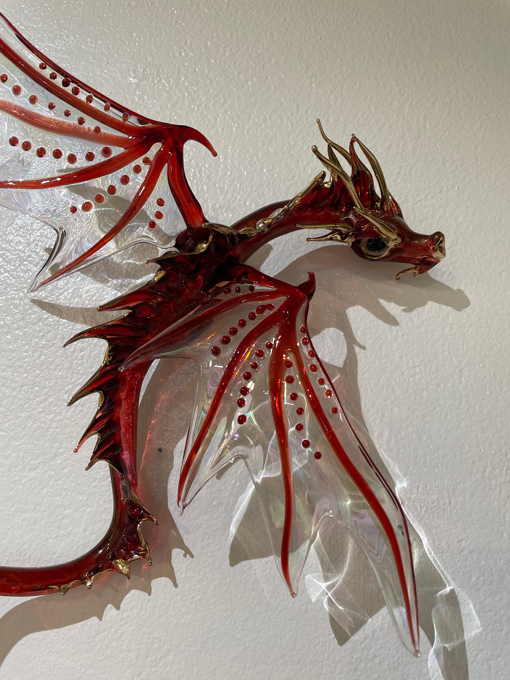 Hot Worked Glass Dragon in Red by Sandra Young – Obsidian Art