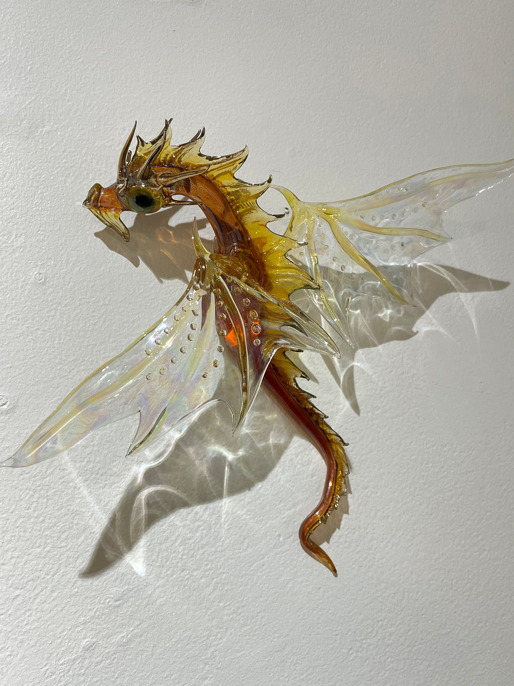 Hot Worked Glass Dragon in Amber and Gold by Sandra Young – Obsidian Art
