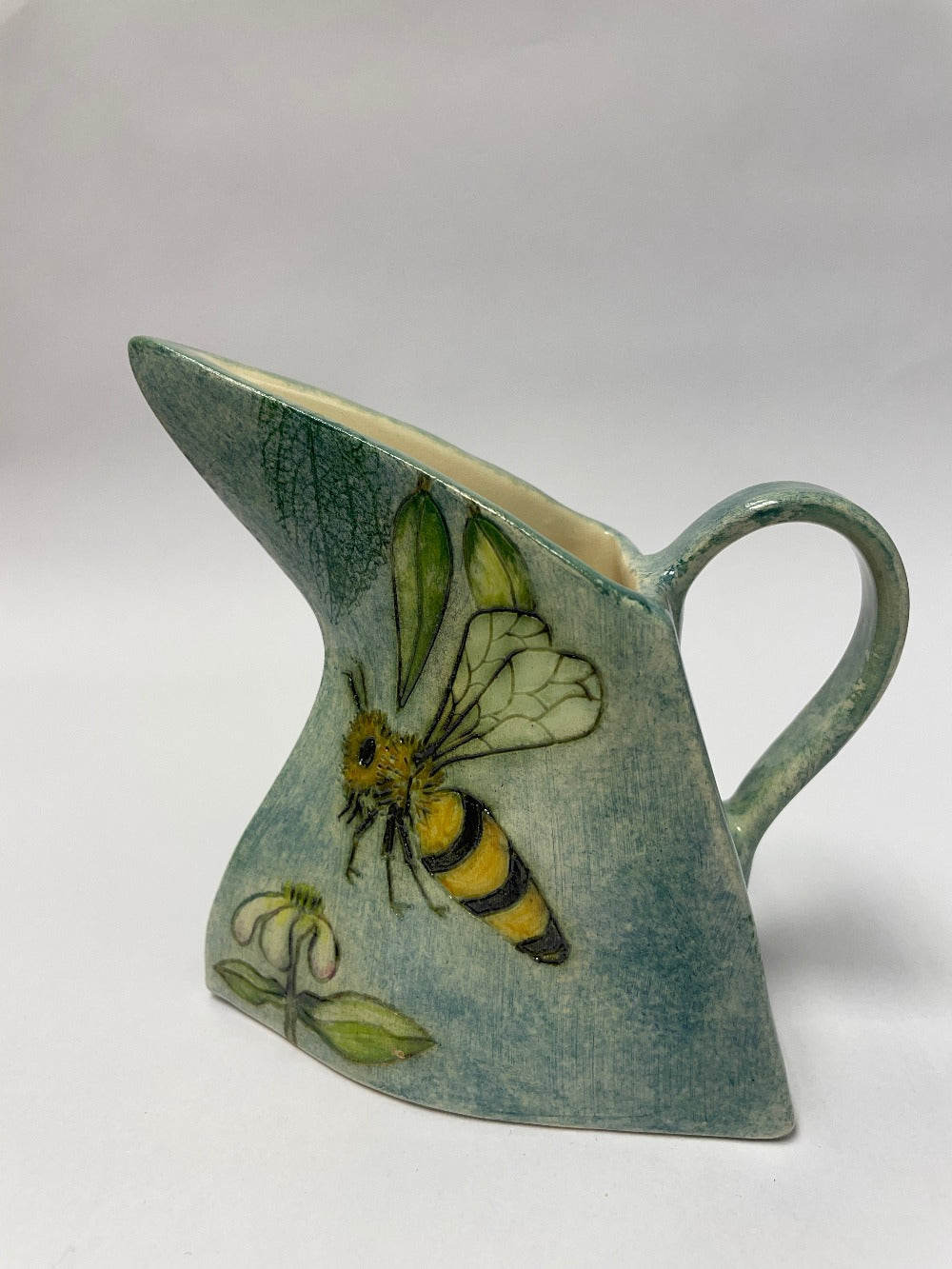 Bee and Dragonfly Triangle Jug by Jeanne Jackson – Obsidian Art