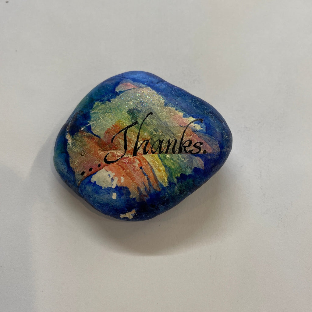 "Heart Felt Thanks" Hand Painted Stone by Alexis Penn Carver – Obsidian Art
