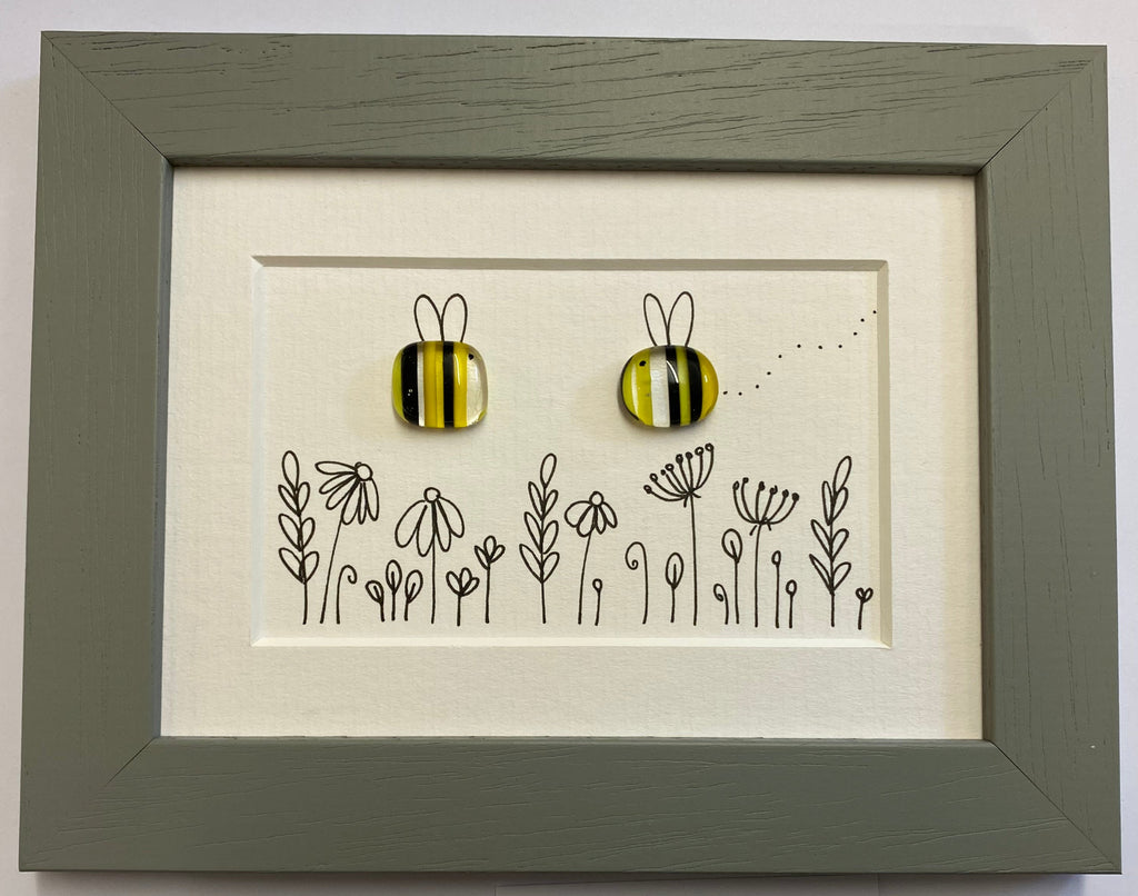 2 Bees - Fused Glass and Illustration by Niko Brown – Obsidian Art