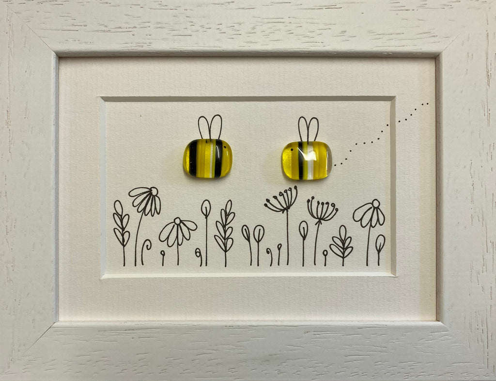 2 Bees - Fused Glass and Illustration by Niko Brown – Obsidian Art