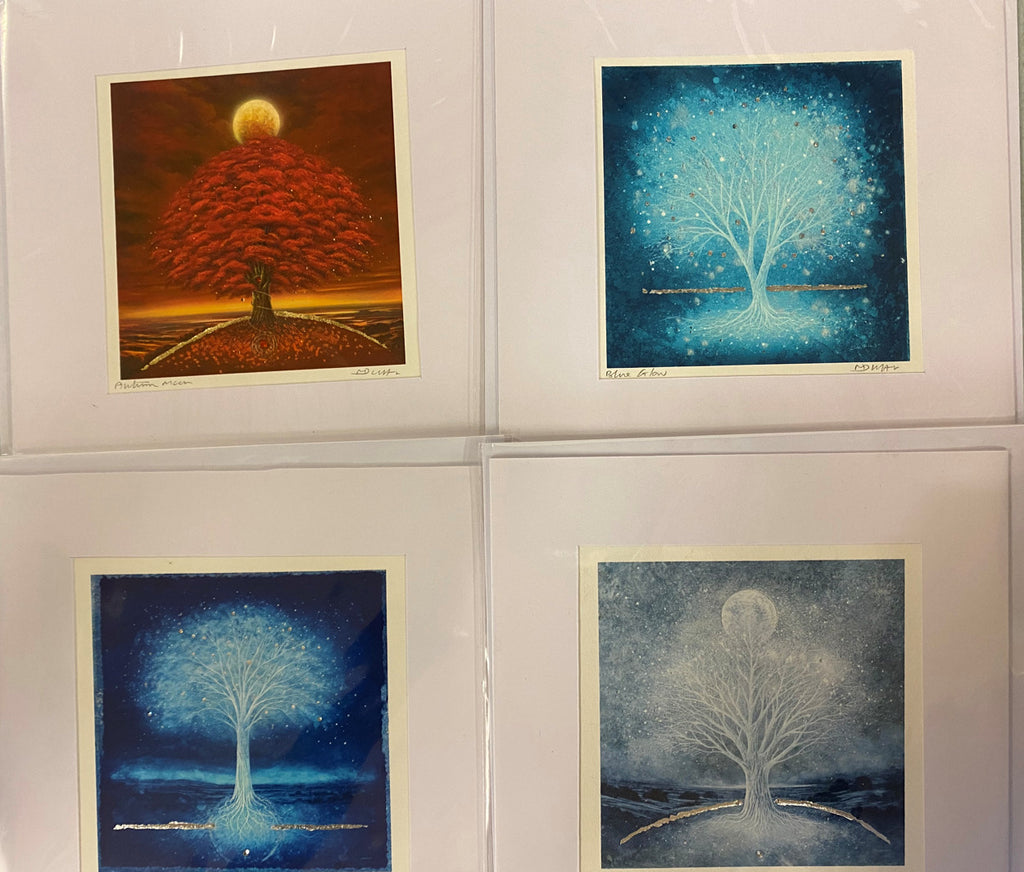 Set of 4 Square Tree Design Cards by Mark Duffin – Obsidian Art