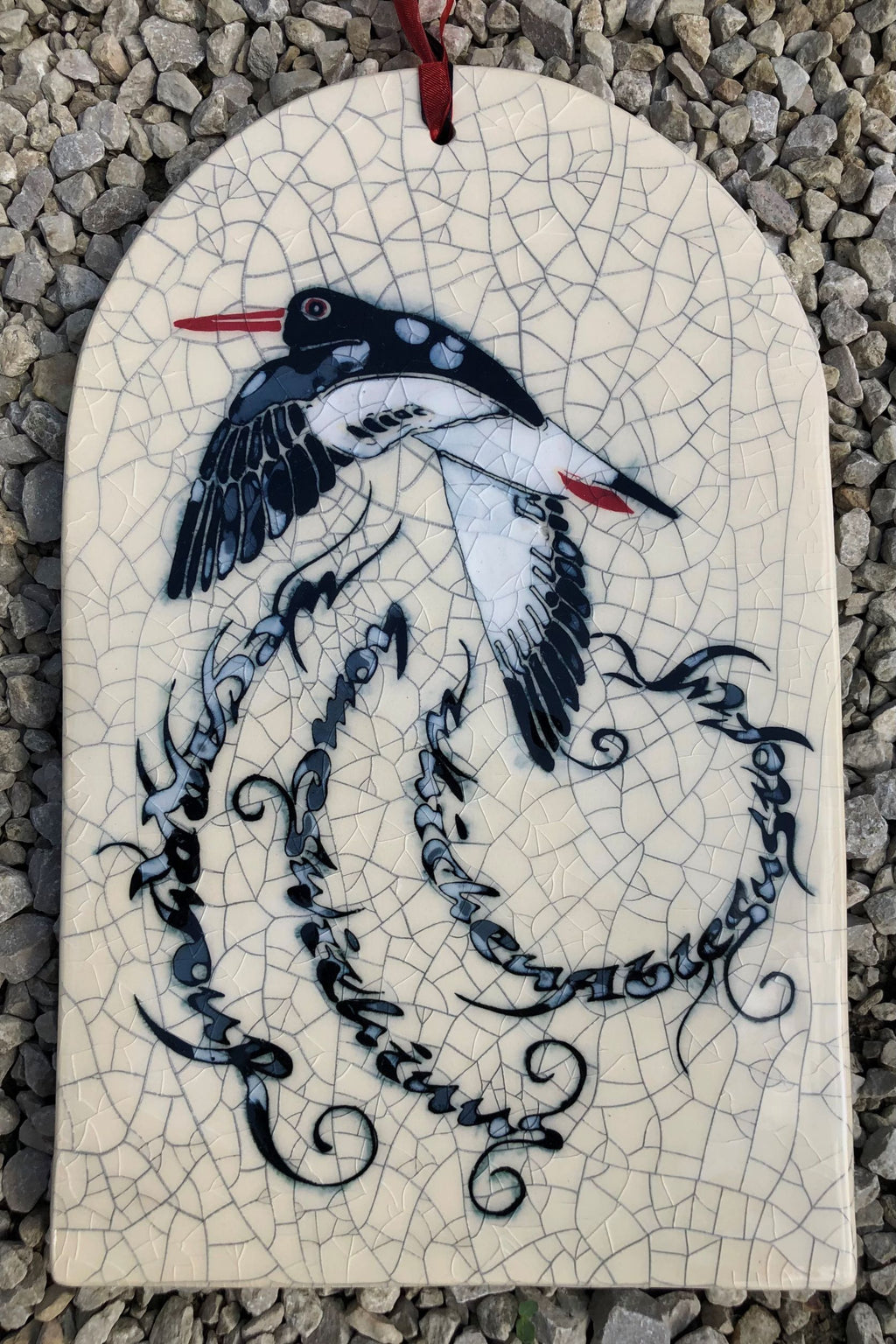 Arch Tile with Oyster Catcher "We carry our homes within us which enab ...
